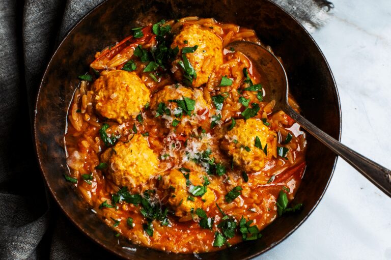 Hazelnut Chicken Meatballs with Orzo | Tried and True Recipes