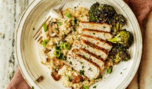 Pork Chops with Mushroom-Scallion Risotto | Tried and True Recipes